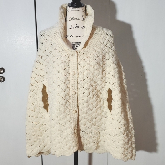 Handmade | Sweaters | Handmade Unique Cream Knit Crochet Ponchocardigan ...